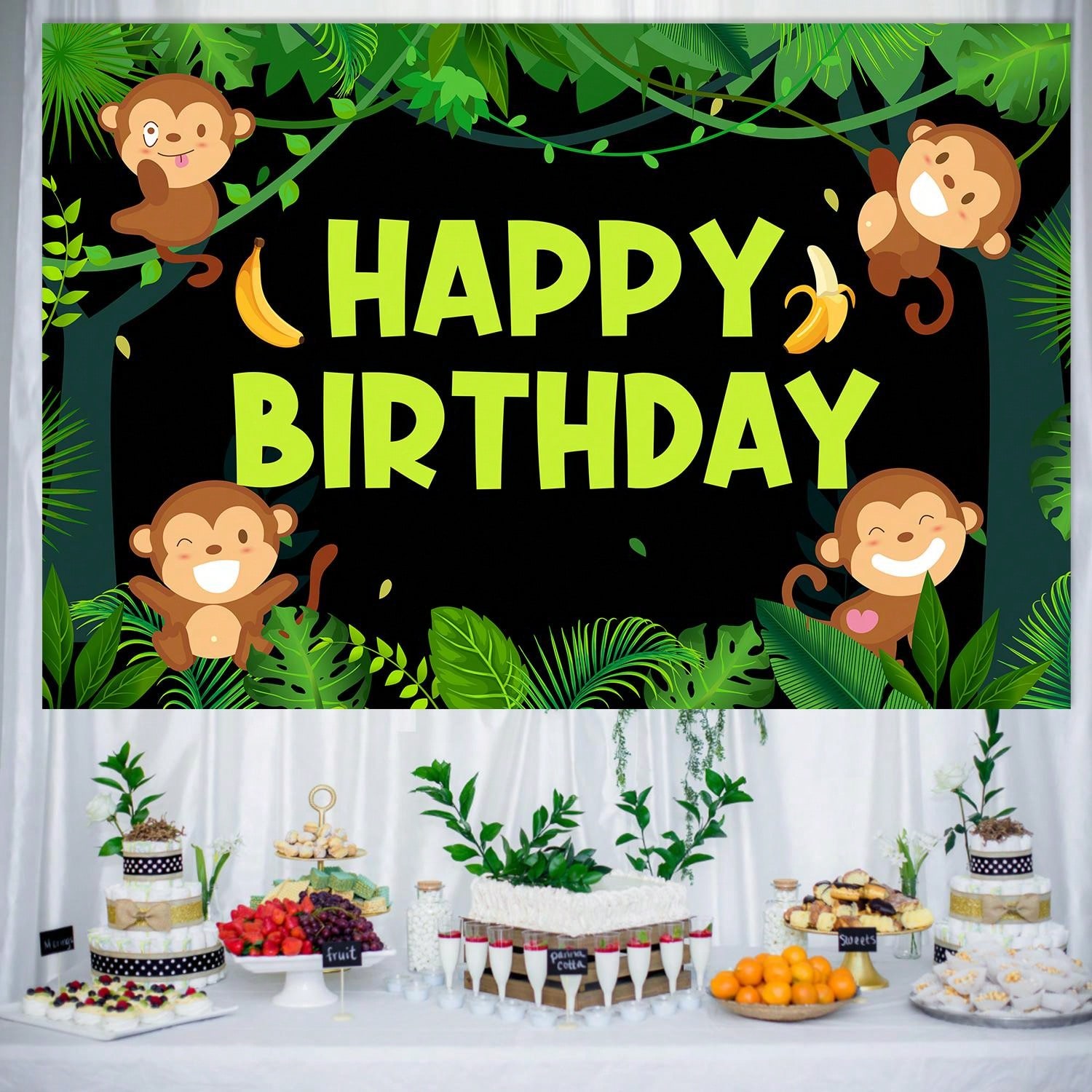 1PCS Monkey Birthday Party Decorations Monkey Jungle Theme Happy ...