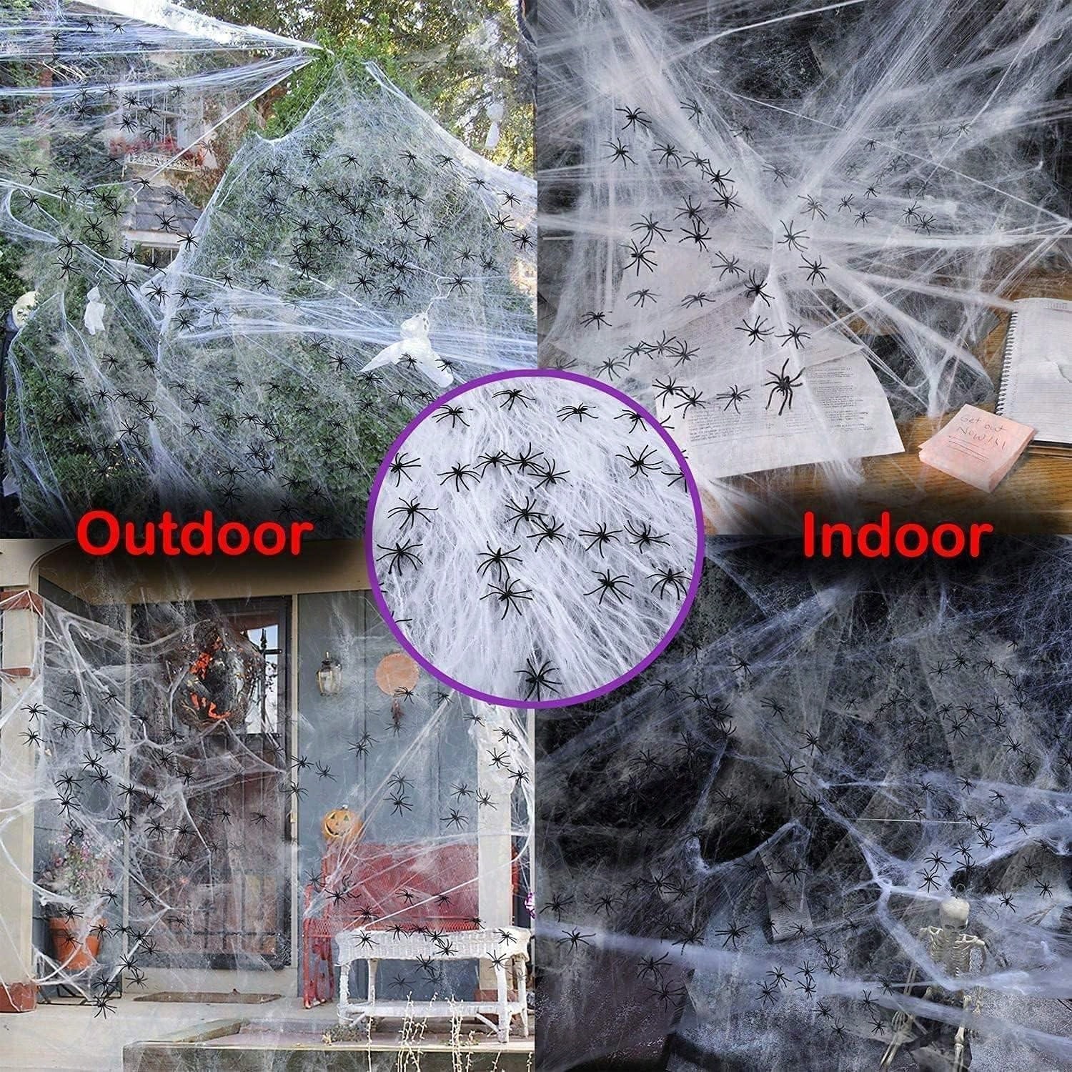 100 square feet of spider web Halloween decorations with 10 fake ...