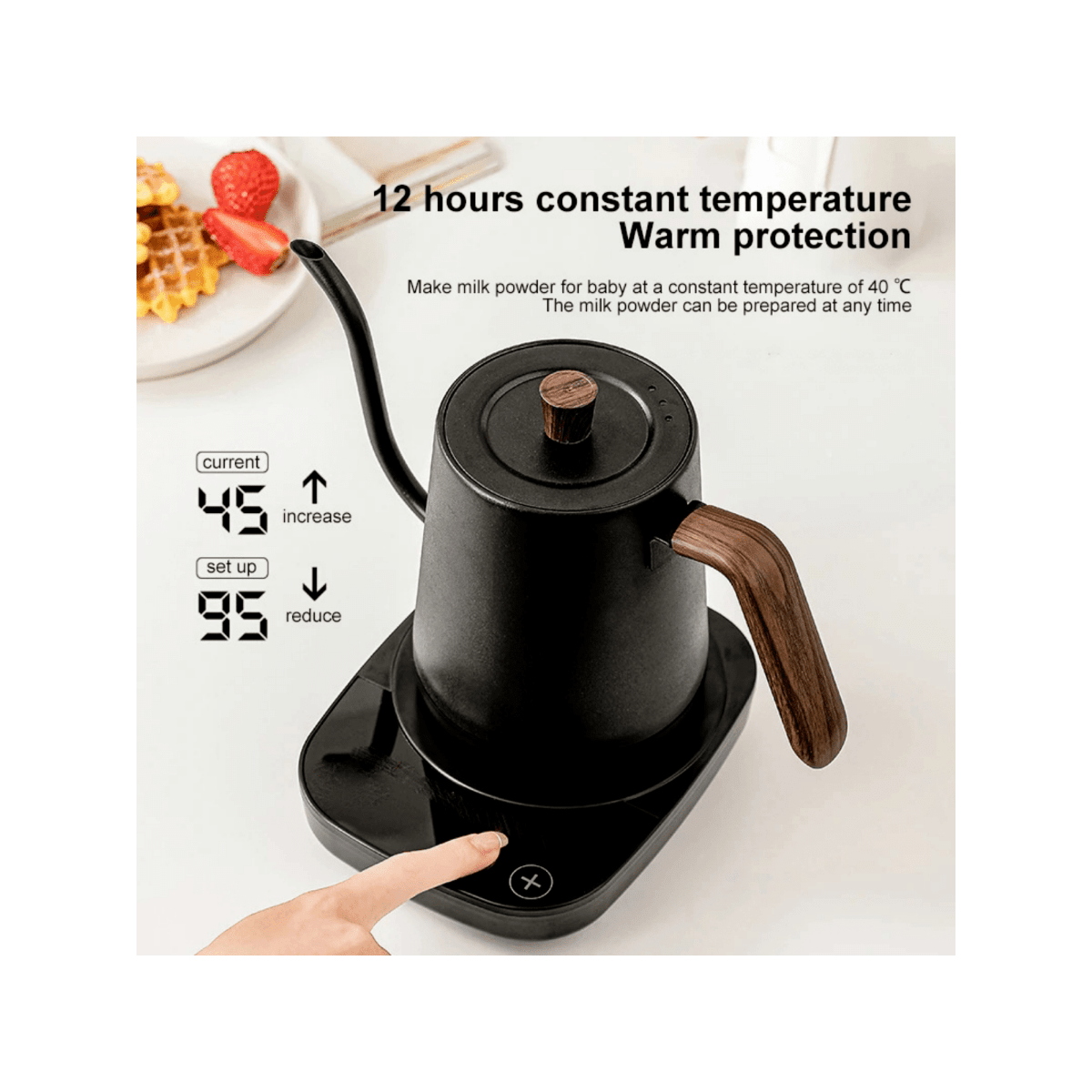 Electric Gooseneck Kettle 1000W Hand Brew Coffee Pot Jug Slender Mouth Pot Smart Temperature ...