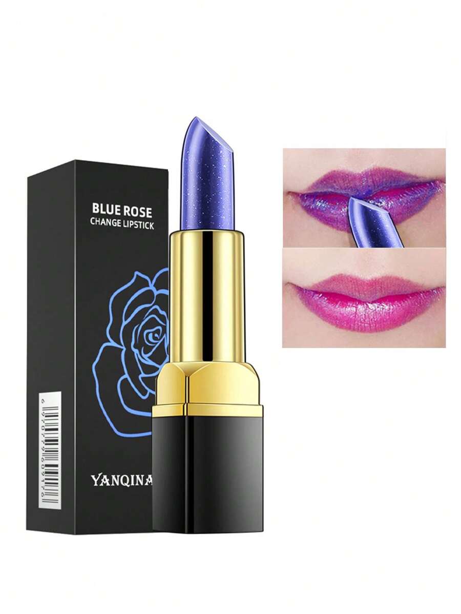 YANQINA Lápiz labial mágico azul, lápiz labial brillante que cambia de ...