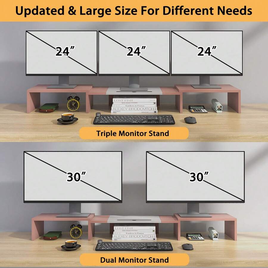 Triple Dual Monitor Stand Riser, 56" Extra Long Monitor Stand for 1~2~3 ...
