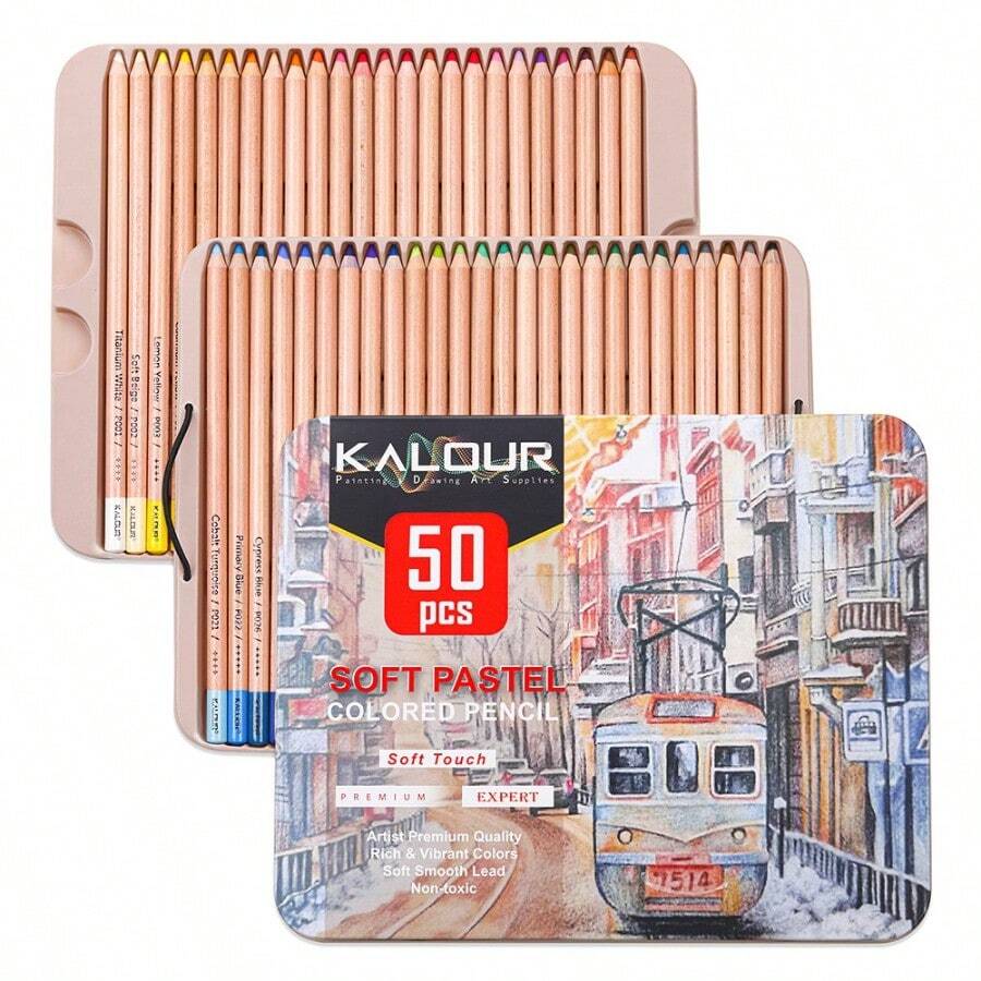 KALOUR 50 Colors Professional Soft Pastel Pencils Wood Skin Tints Iron ...