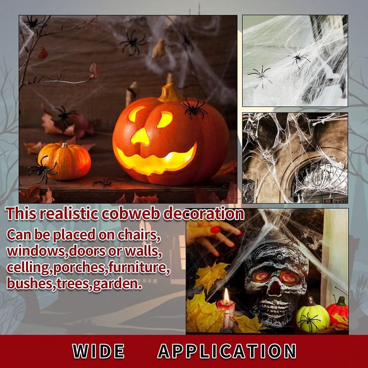 100 square feet of spider web Halloween decorations with 10 fake ...