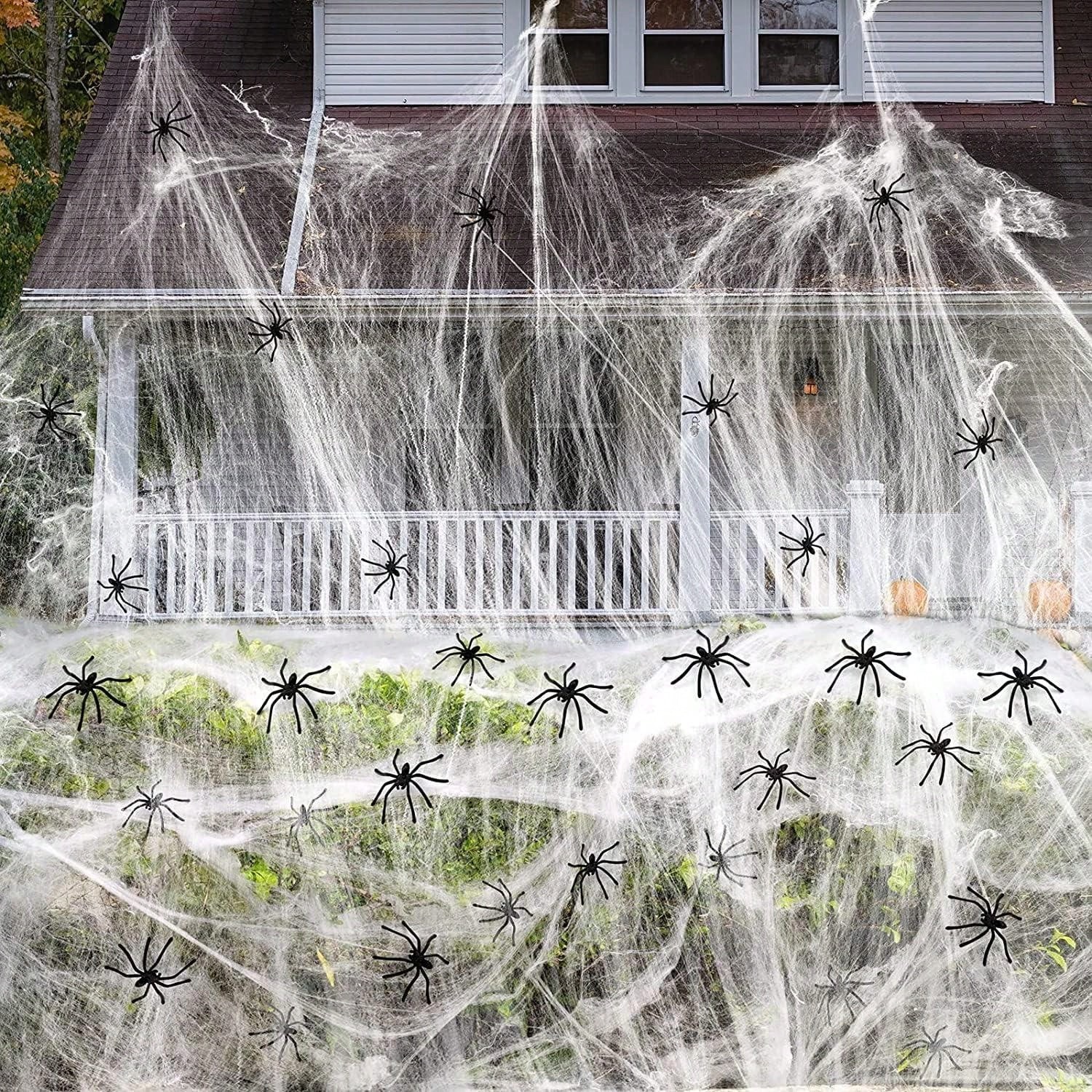 100 square feet of spider web Halloween decorations with 10 fake ...