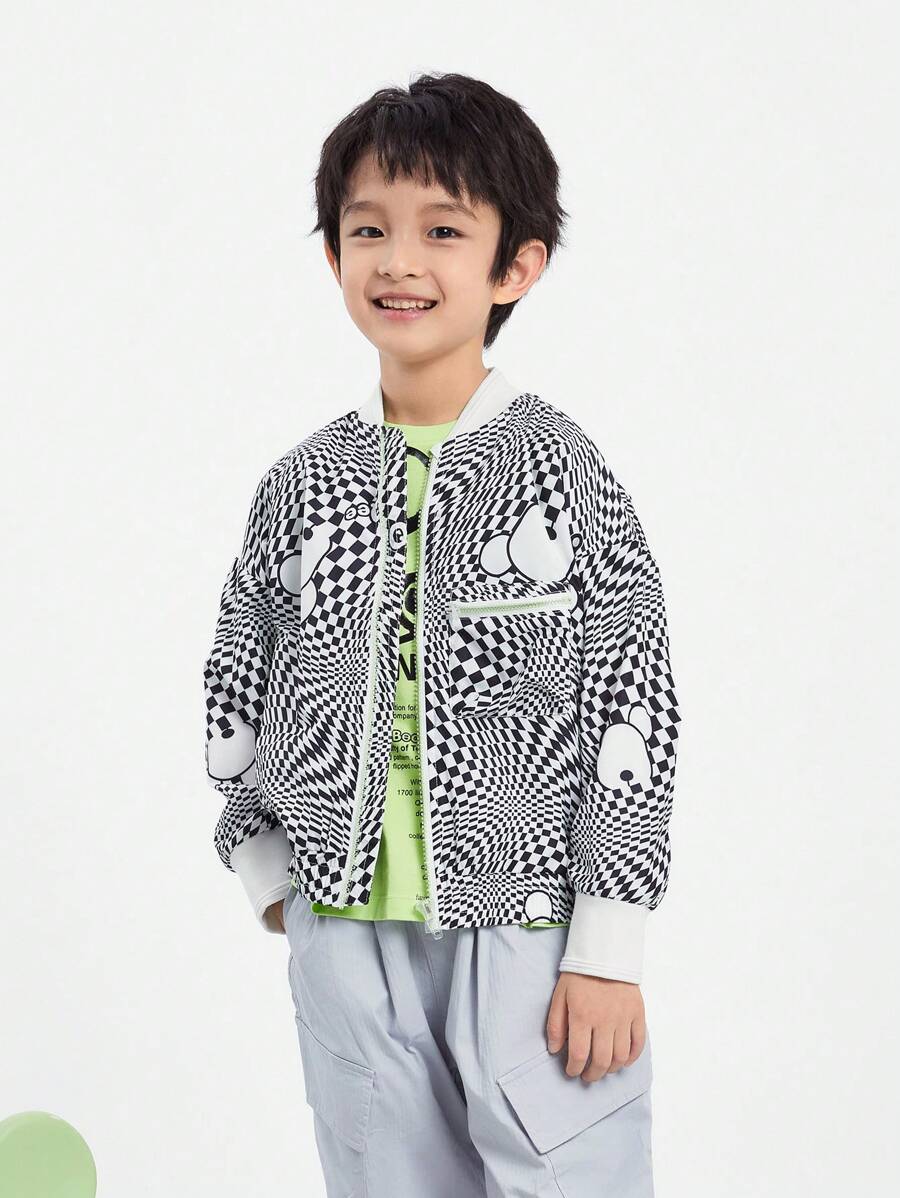 Annil Boys' Checkered Co Branded Baseball Suit Jacket Black And White ...