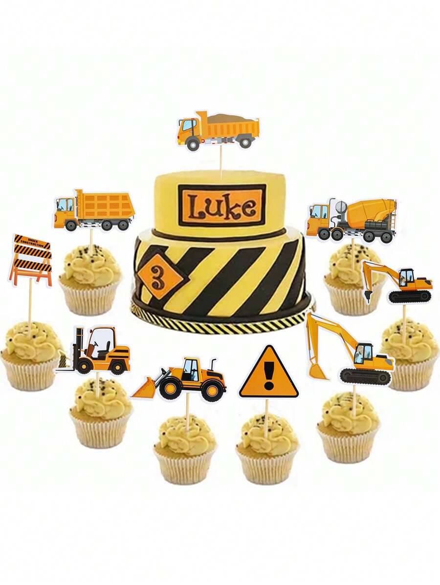 13Pcs Construction Theme Cupcake Toppers Excavator Tractor Truck ...