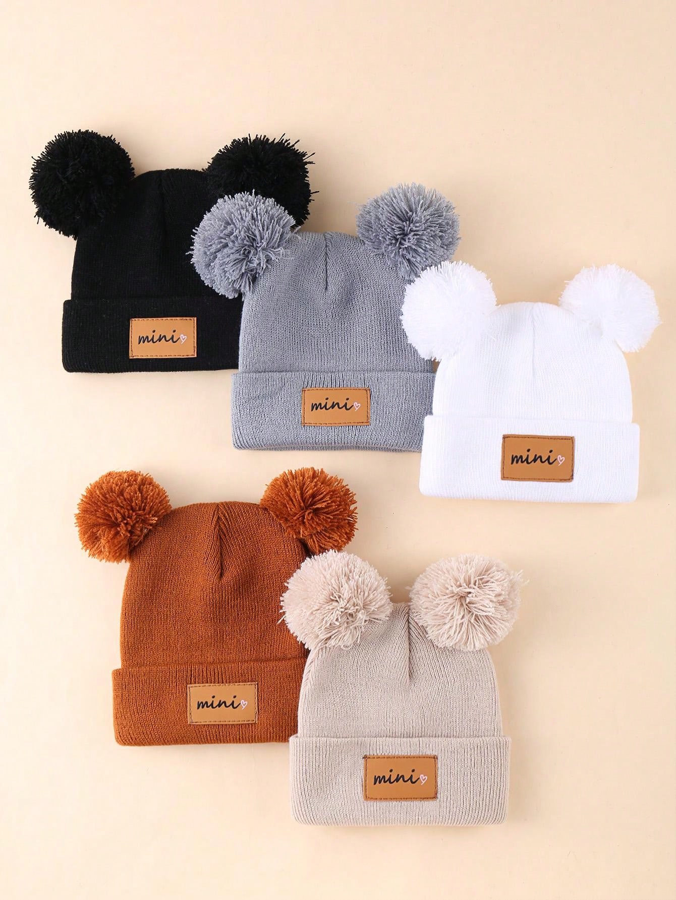 5pieces Baby Winter Hat Warm Toddler Beanies Cute Pompom Hats Knit ...