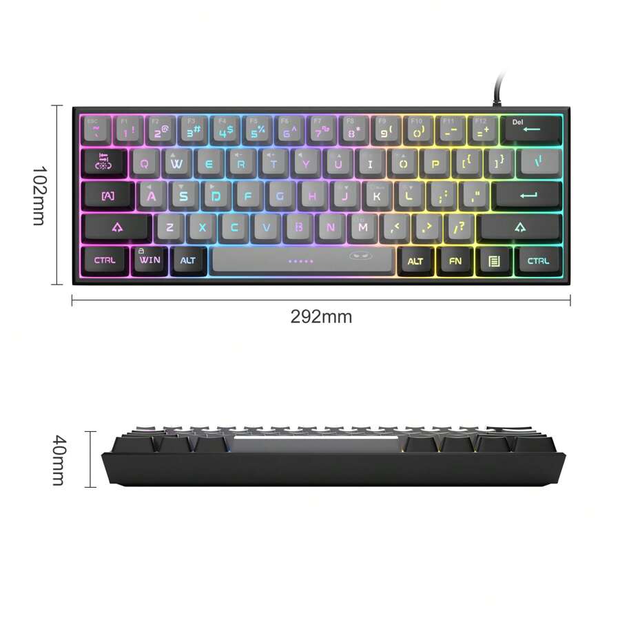 MageGee TS91 60% Compact Wired Keyboard 61 Keys RGB Backlight Small ...