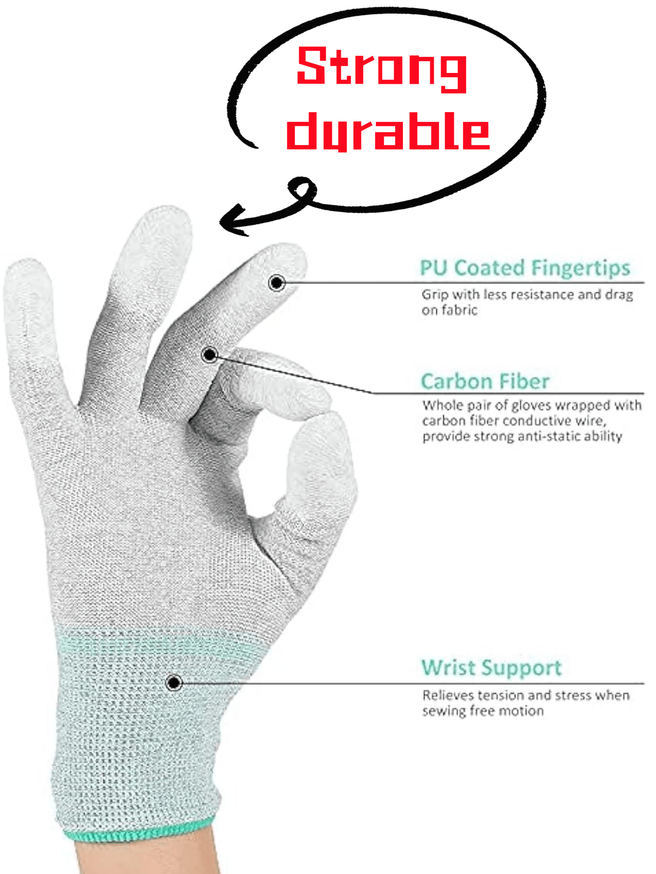 5 Pairs Carbon Fiber Pu Coated Anti-static Work Gloves With Breathable ...