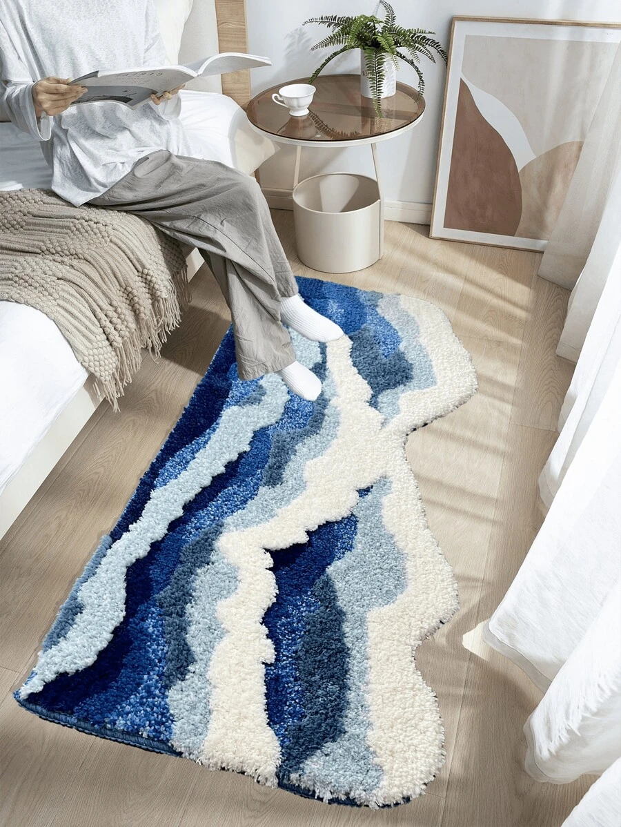 3d Asymmetric Shape Bathroom Rug Wave & Cloud Patterns Living Room ...