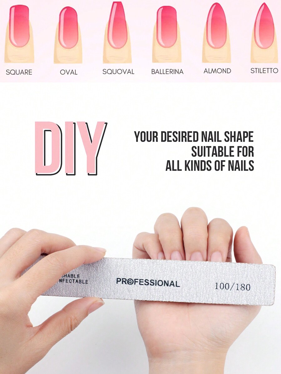 3Pcs Nail Files 100/180 Grit, Professional Quality Nail Sanding Block ...