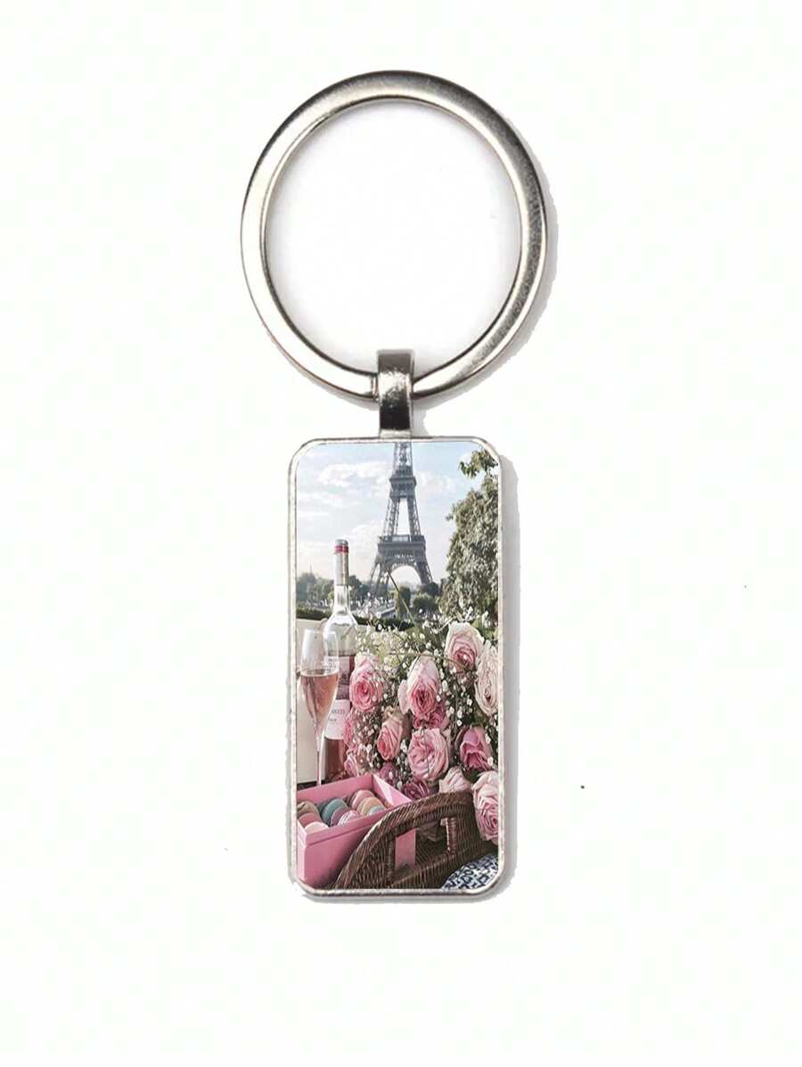 1PC Pink Handheld Flower Pattern Rectangle Keyrings Keychains Fashion ...