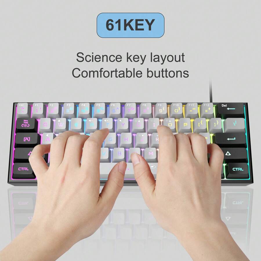 MageGee TS91 60% Compact Wired Keyboard 61 Keys RGB Backlight Small ...