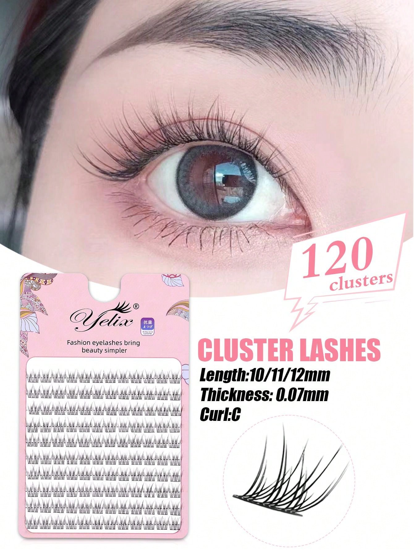 10 Rows 120 Clusters Double Fish Tail Eyelash Kit 12mm DIY Segmented ...