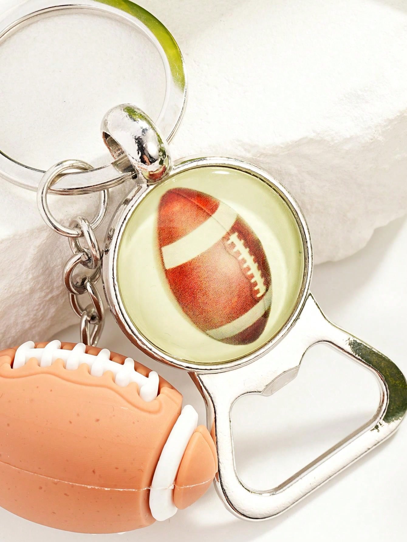 1pc American Football Shape Bottle Opener Keychain, One-sided Glass ...