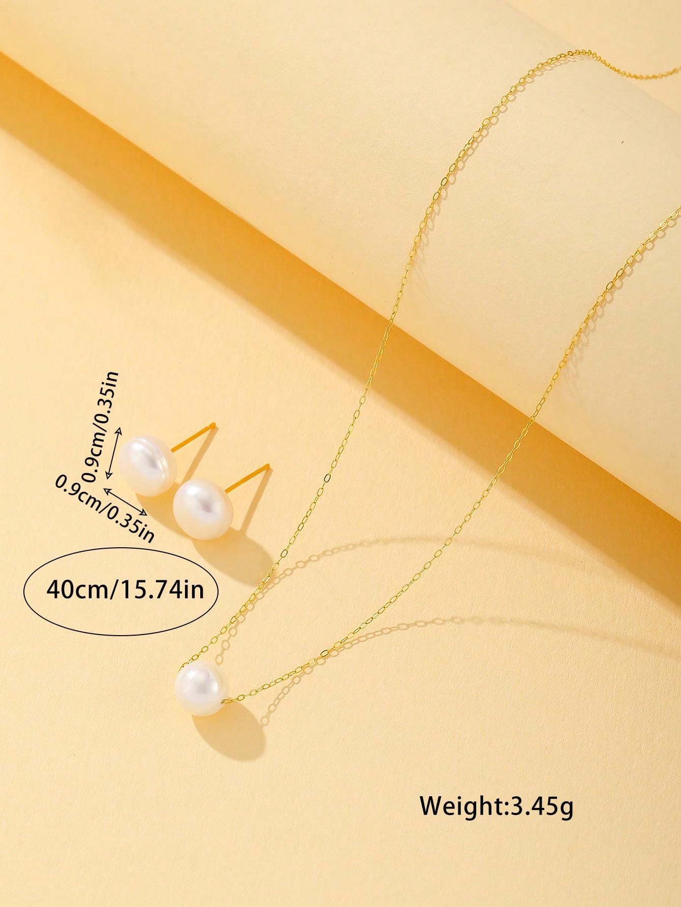 1 set van 3 stuks S925 sterling zilver, eenvoudige stijl pareloorbellen en kettingset voor dames ...