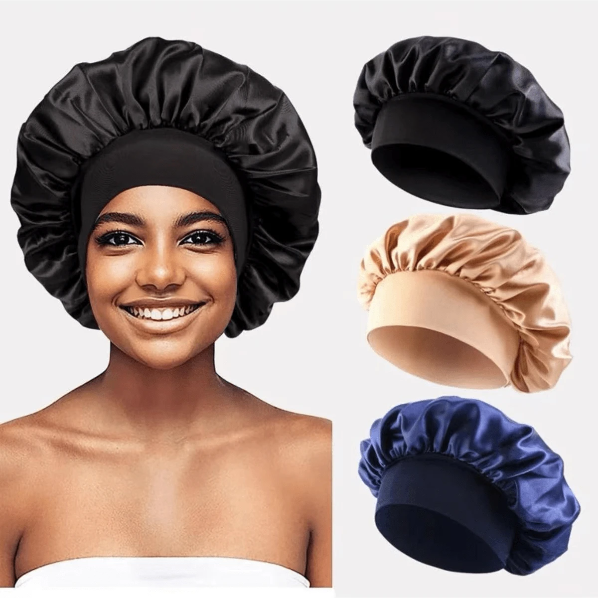 1pc Satin Bonnet Night Sleep Hair Caps Silky Bonnet Satin Double Layer ...