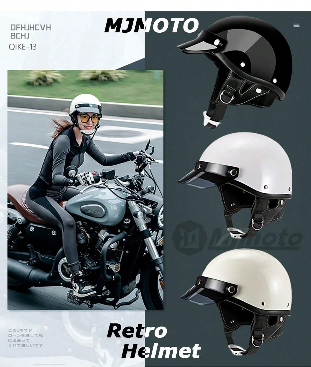 Retro Half Face Motorcycle Helmet Vintage Motorbike Helmets Men Women ...