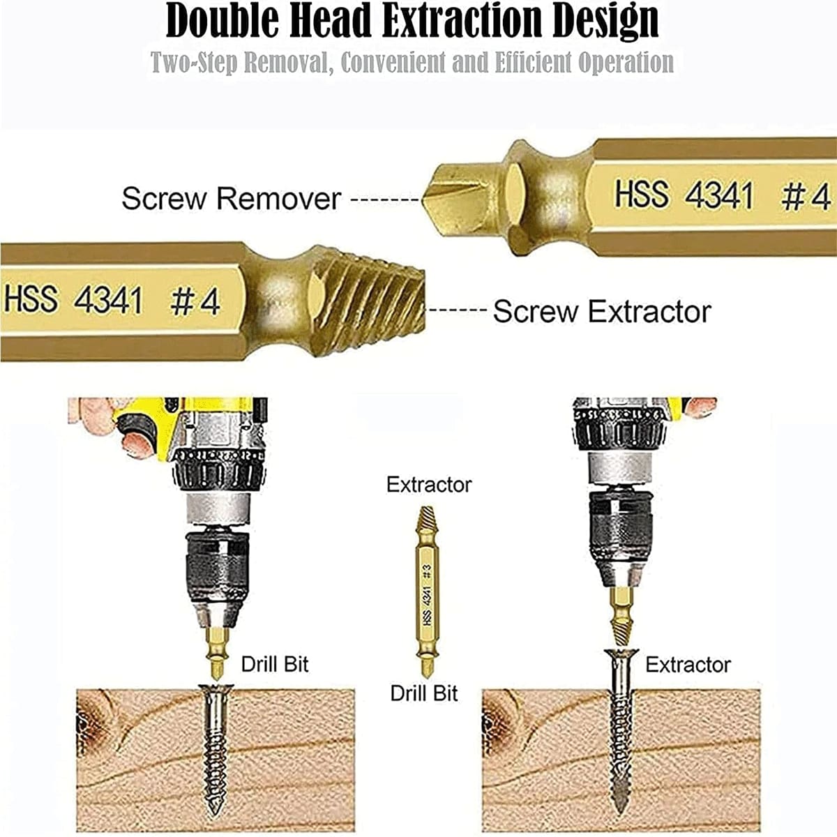 Double-head extractor, screw sliding thread screw removal tool, 6-piece ...