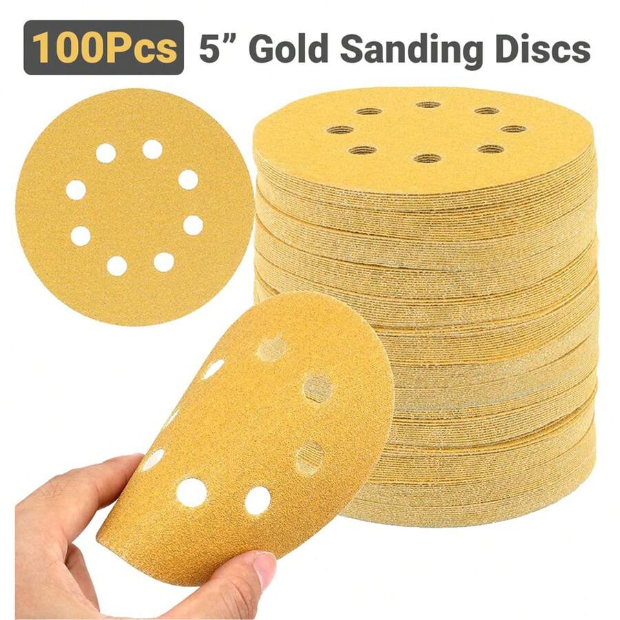 100Pcs Sanding Discs, 5 inch 125mm Hook & Loop 8-Hole Premium Sanding ...