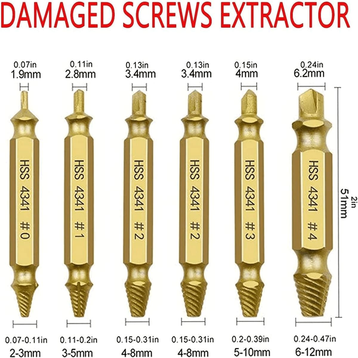 Double-head extractor, screw sliding thread screw removal tool, 6-piece ...