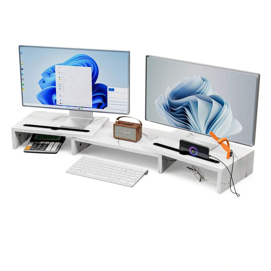 Monitor Stand with USB Charging Port, Adjustable Length and Angle Desk ...
