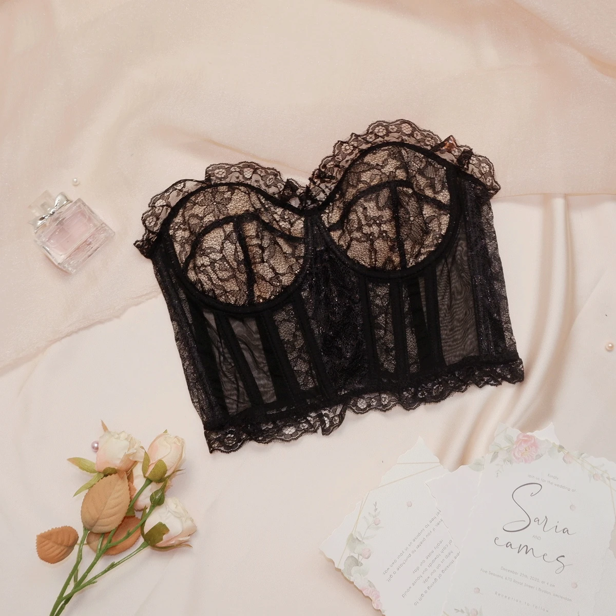 Women's Lace Mushrooms Pattern Elastic Bandage Lingerie With Bowknot ...