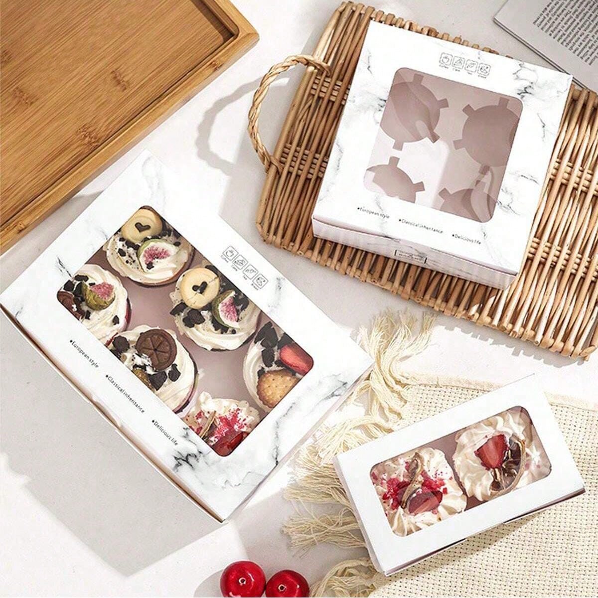 5pcs Rectangle Shaped Cake Dessert Packaging Box With Open Window For ...