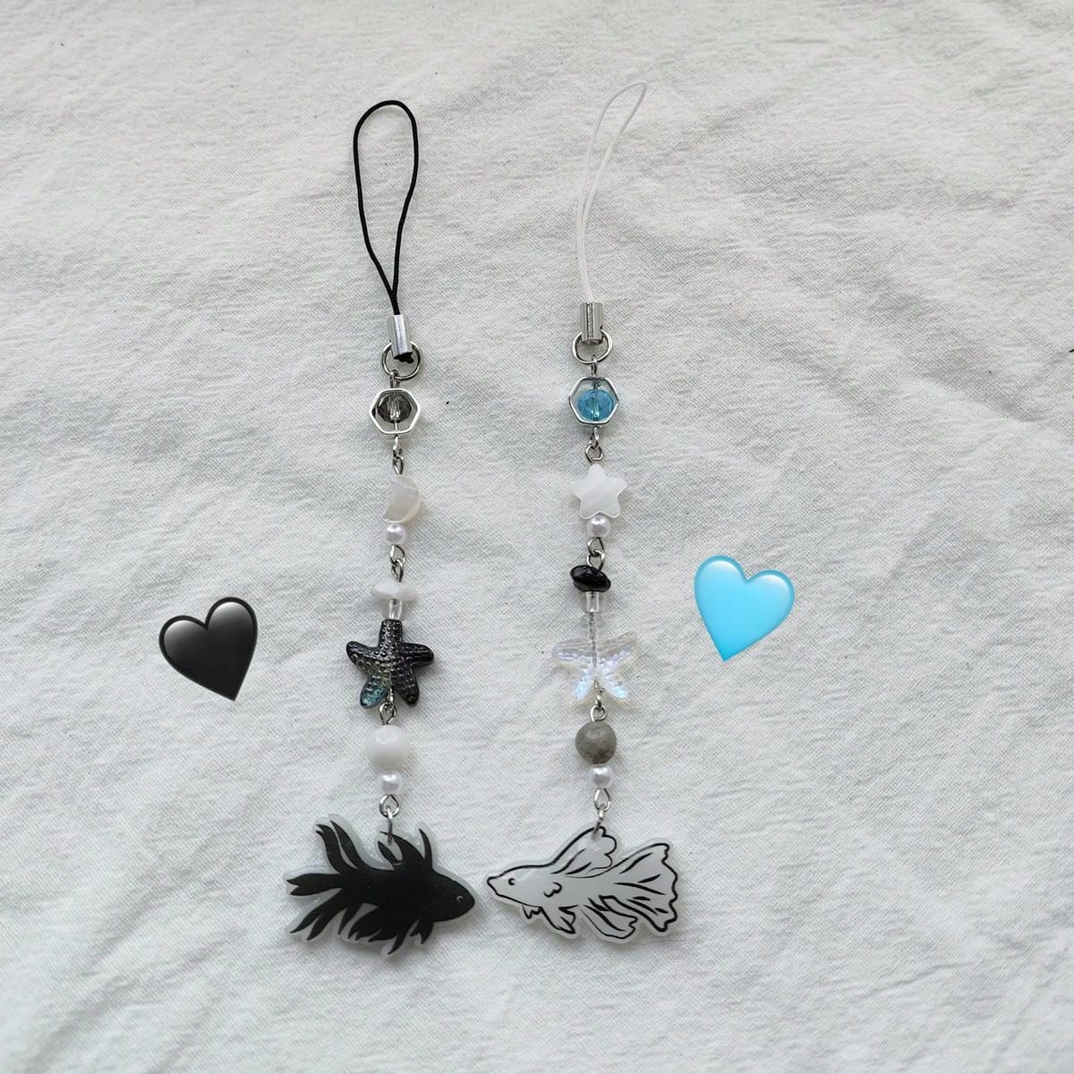 2pcs/Set Black And White Betta Fish Matching Phone Charms | SHEIN USA