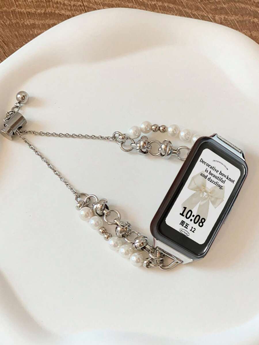 1pc Pearl Chain Bracelet Strap Stainless Steel Band For Huawei ...