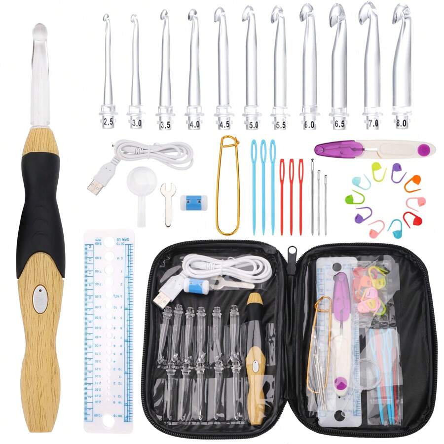11 Sizes Lighted Crochet Hooks Set Rechargeable Light Up Crochet Hooks ...