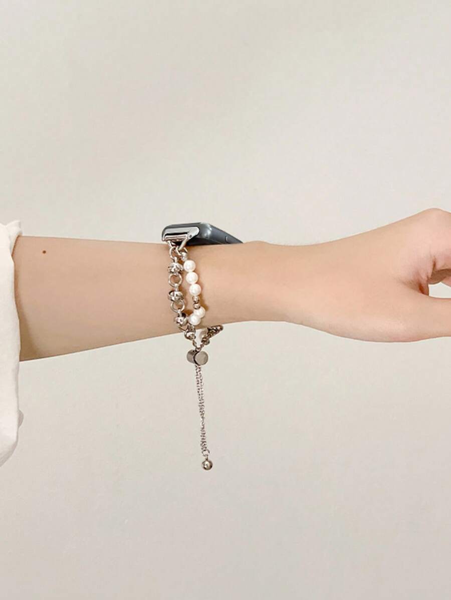 1pc Pearl Chain Bracelet Strap Stainless Steel Band For Huawei ...
