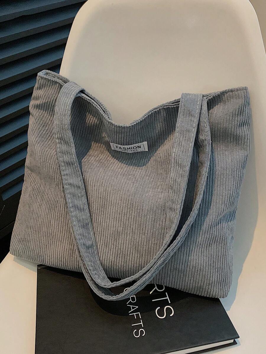 Casual Corduroy Large Capacity Student Tote Bag For School, Study Or ...