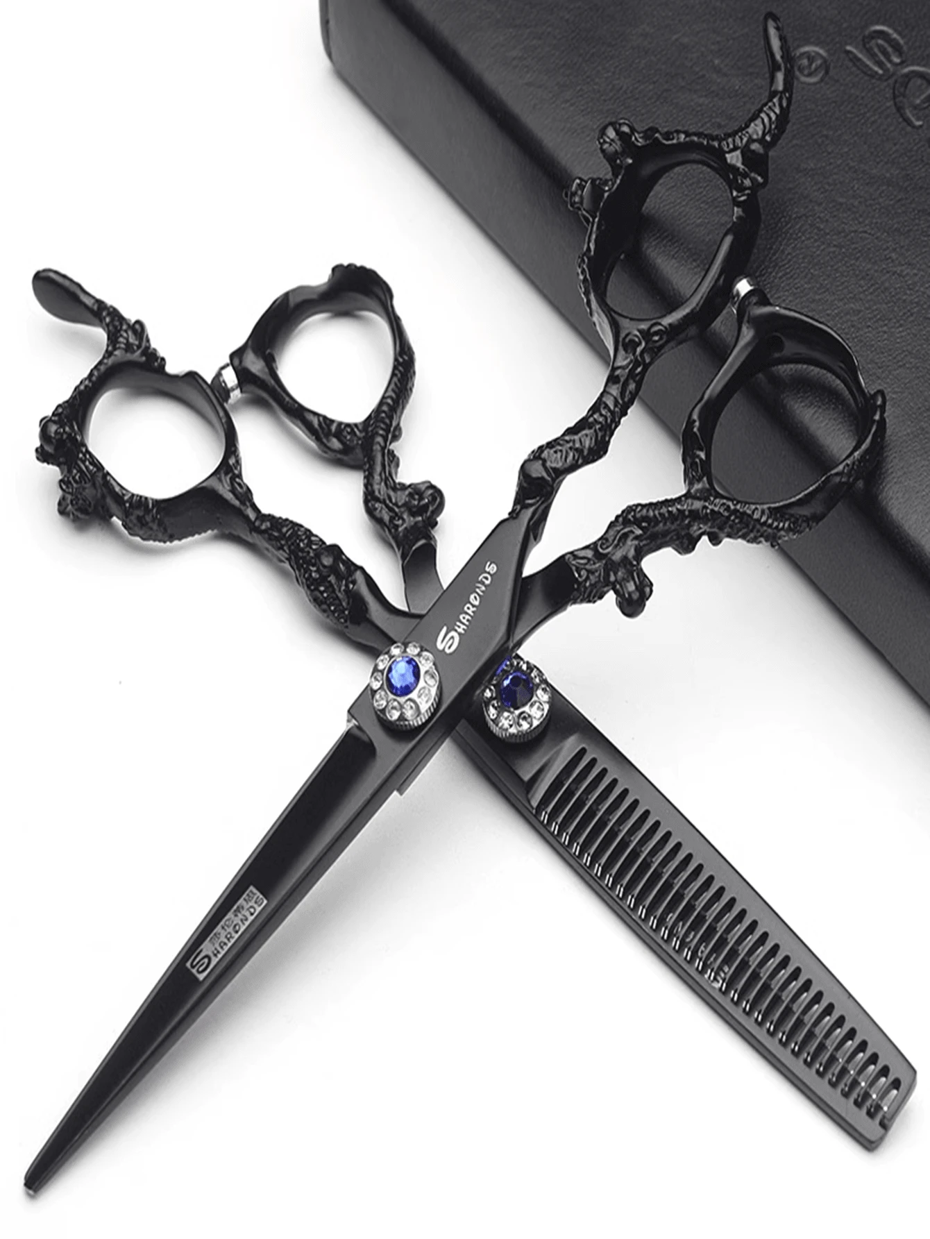 6 Inches Black Scissors Set (flat Shear + V-tooth Shear) | SHEIN USA