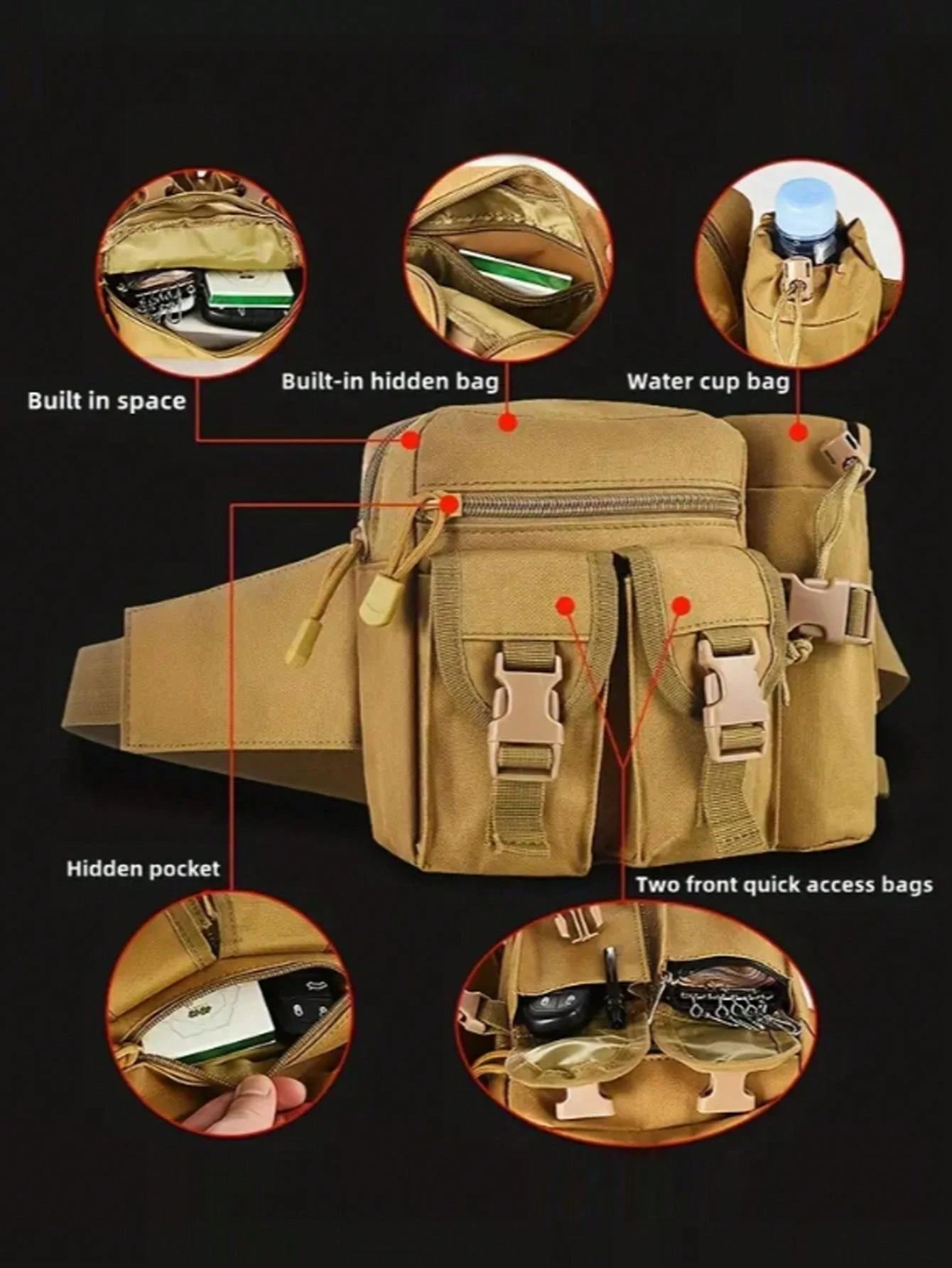 Men's Multifunctional Waterproof Waist Bag With Water Bottle Holder ...