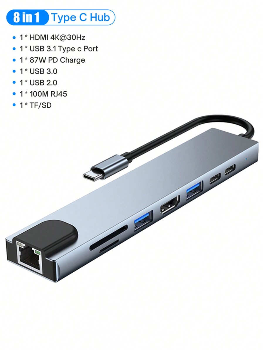 DANYCASE USB C HUB With 4K HDMI 100W PD USB C Port USB 3.0 RJ45 ...