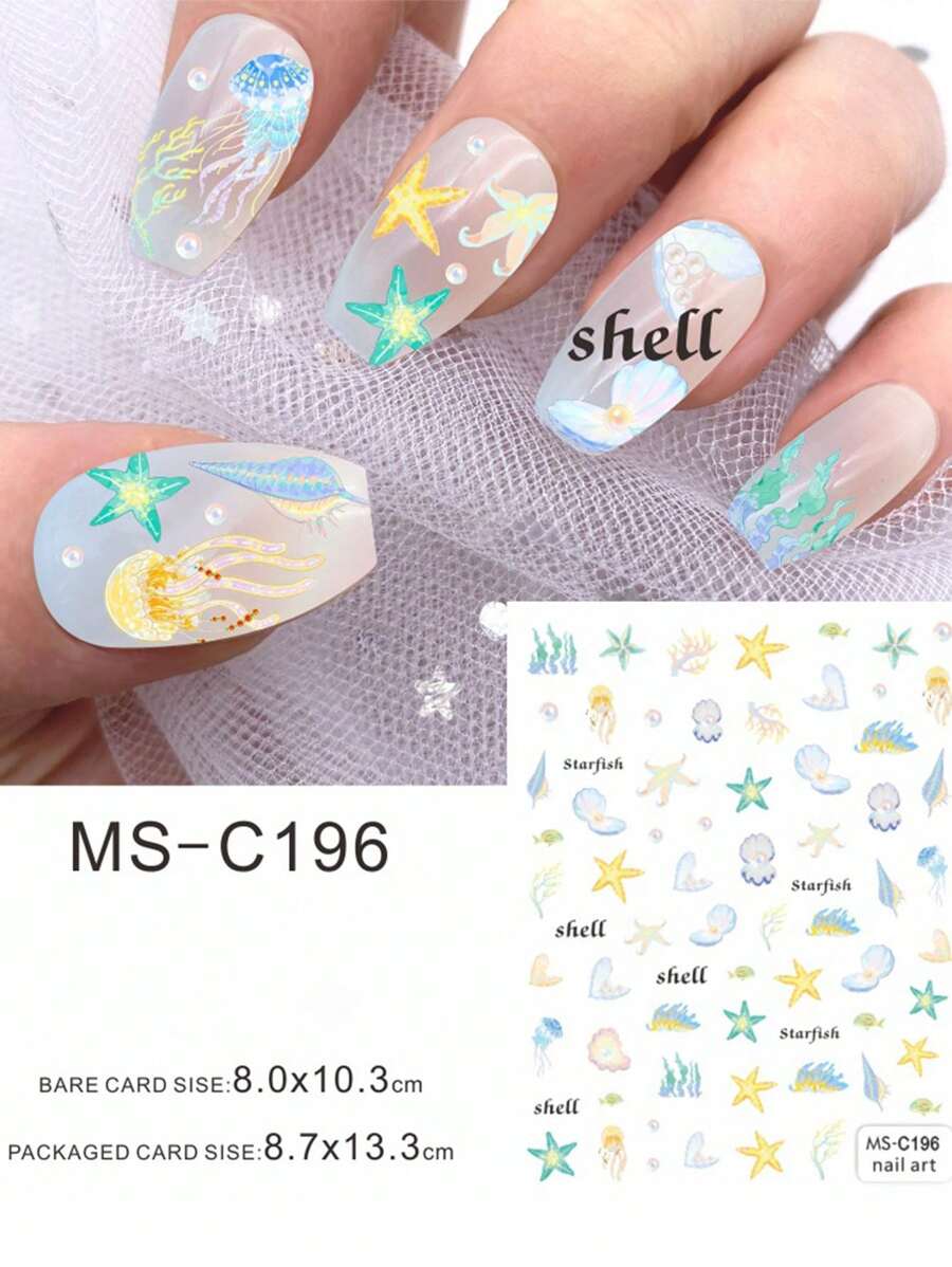 Adhesive Underwater Theme Nail Decals With Jellyfish, Fighting Fish ...
