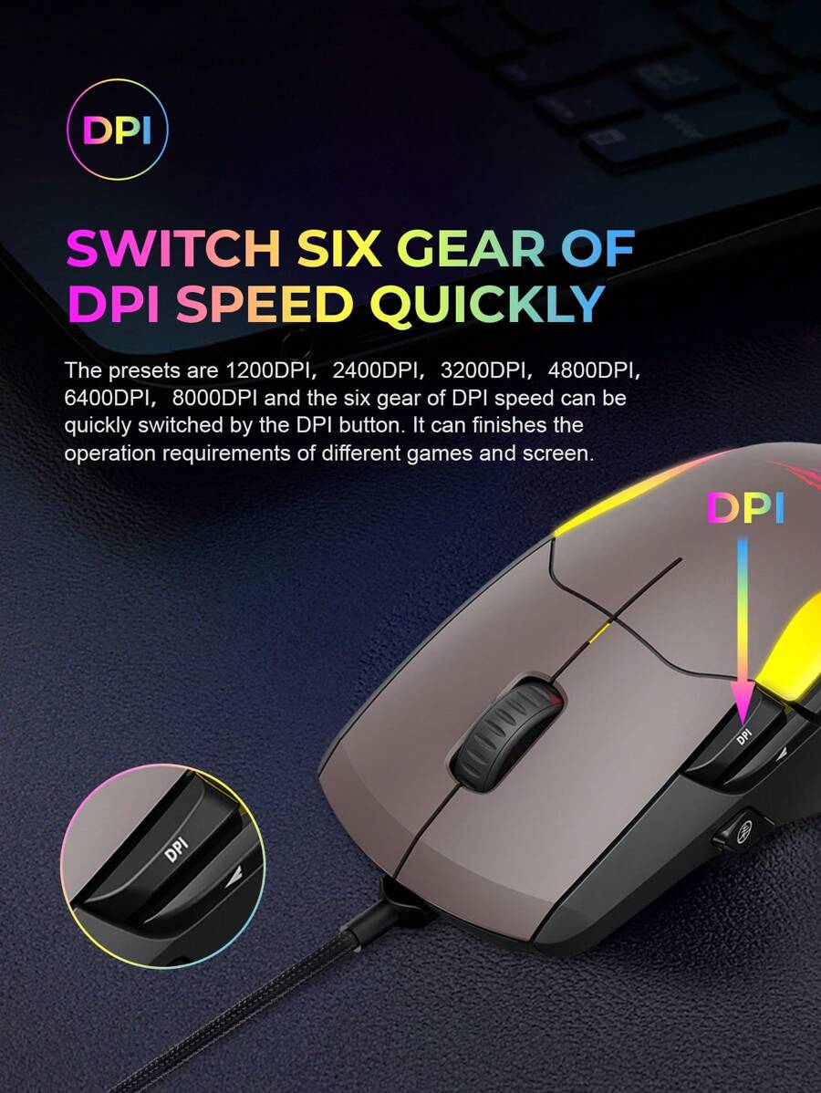 HAVIT MS959S RGB Lighting Wired Gaming Mouse, 5 Adjustable DPI Up to ...