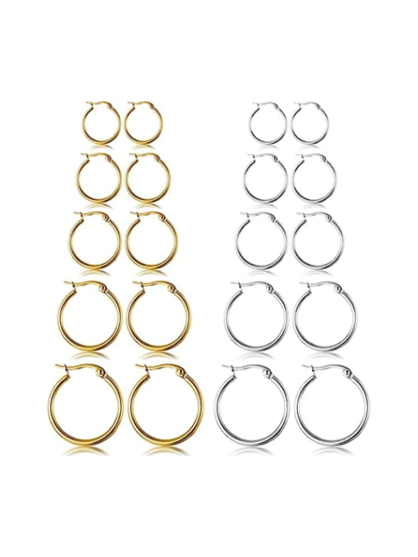 20pcs Silver & Gold Tone Circular Hoop Earrings, 10pairs/set Small Hoop ...