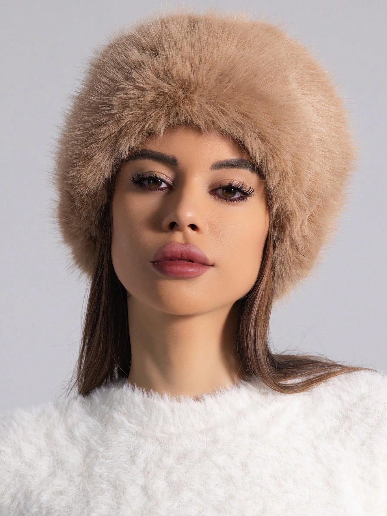 1pc Solid Color Plush Winter Hat With Warm Lining And Decorative ...