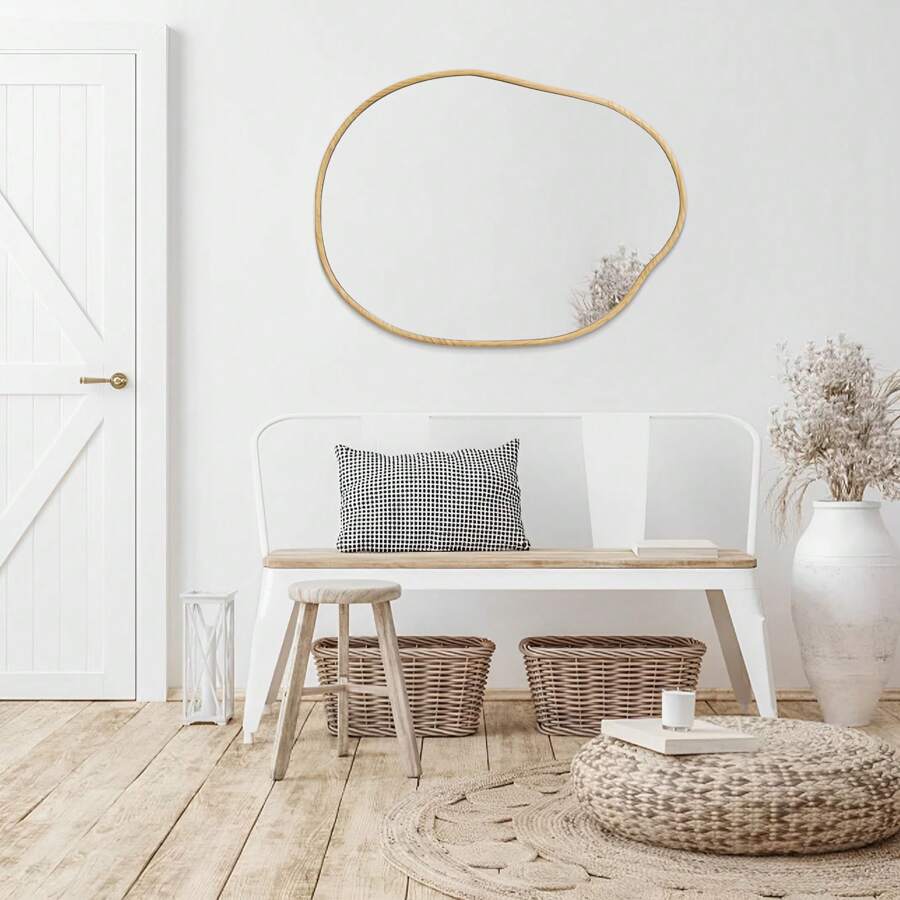 Irregular Wall Mirror, 24x32 inch Asymmetrical Mirror Wood Framed ...