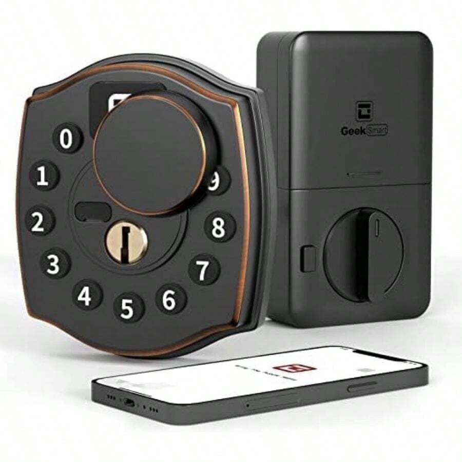 Smart Door Lock, Geek 4-in-1 IP65 Waterproof Anti-Fog Keyless Entry ...