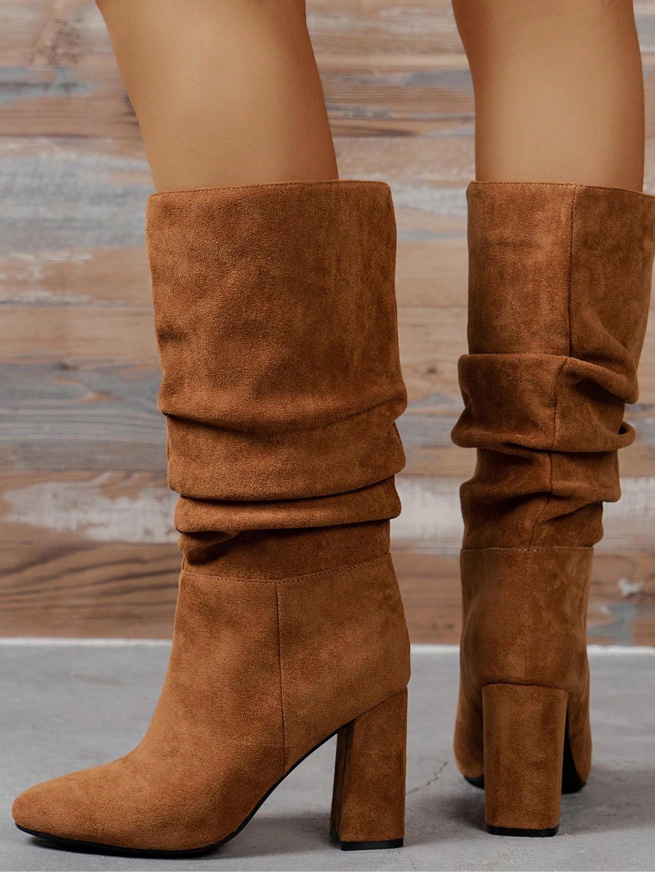 Women's Simple & Fashionable Fold-over One-step High Heel Booties ...