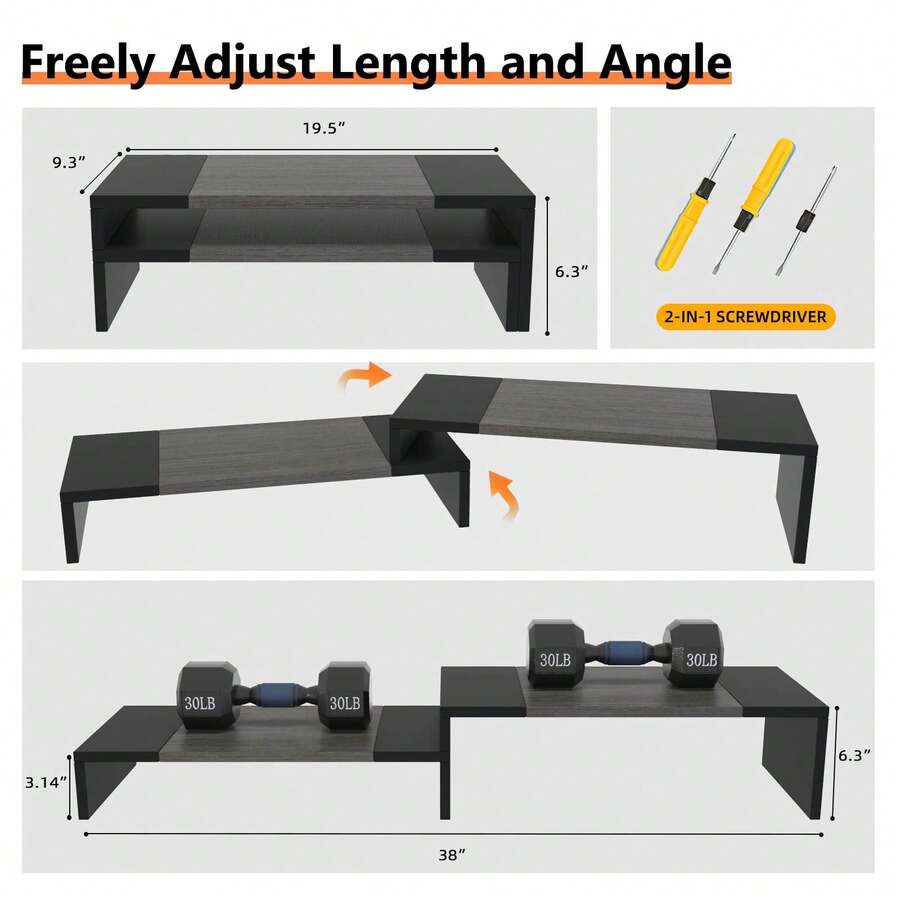Dual Monitor Stand - Riser 2 Shelf Computer with Adjustable Length and ...
