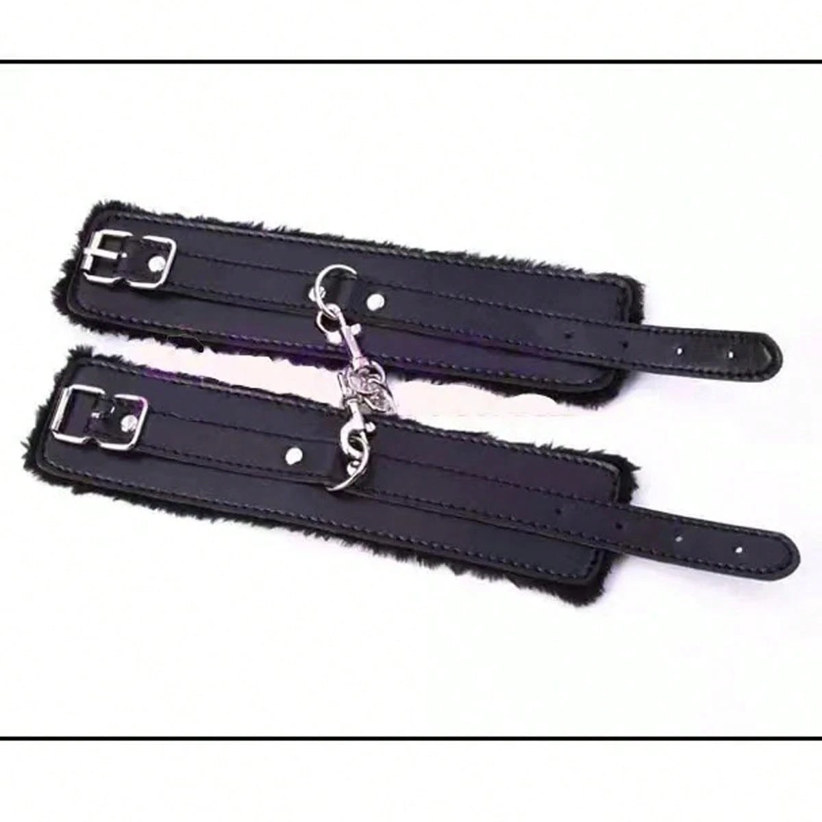 One set black sm sexy PU Leather handcuffs and shackles set, PU Leather plush metal punk style ...