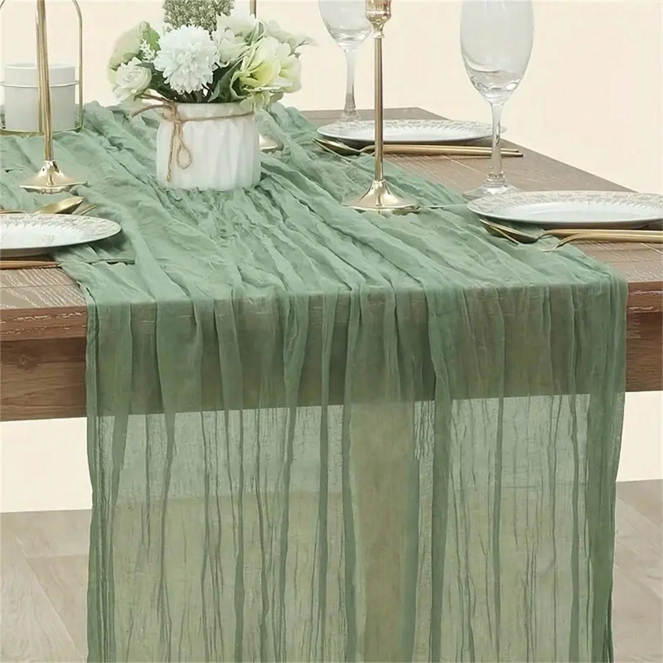 1pc Sage Green Cheesecloth Table Runner, Long Cheese Cloth Boho Gauze ...