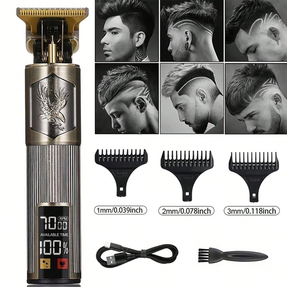 Metallic Electric Hair Clipper T9 Usb Rechargeable Hair Trimmer ...