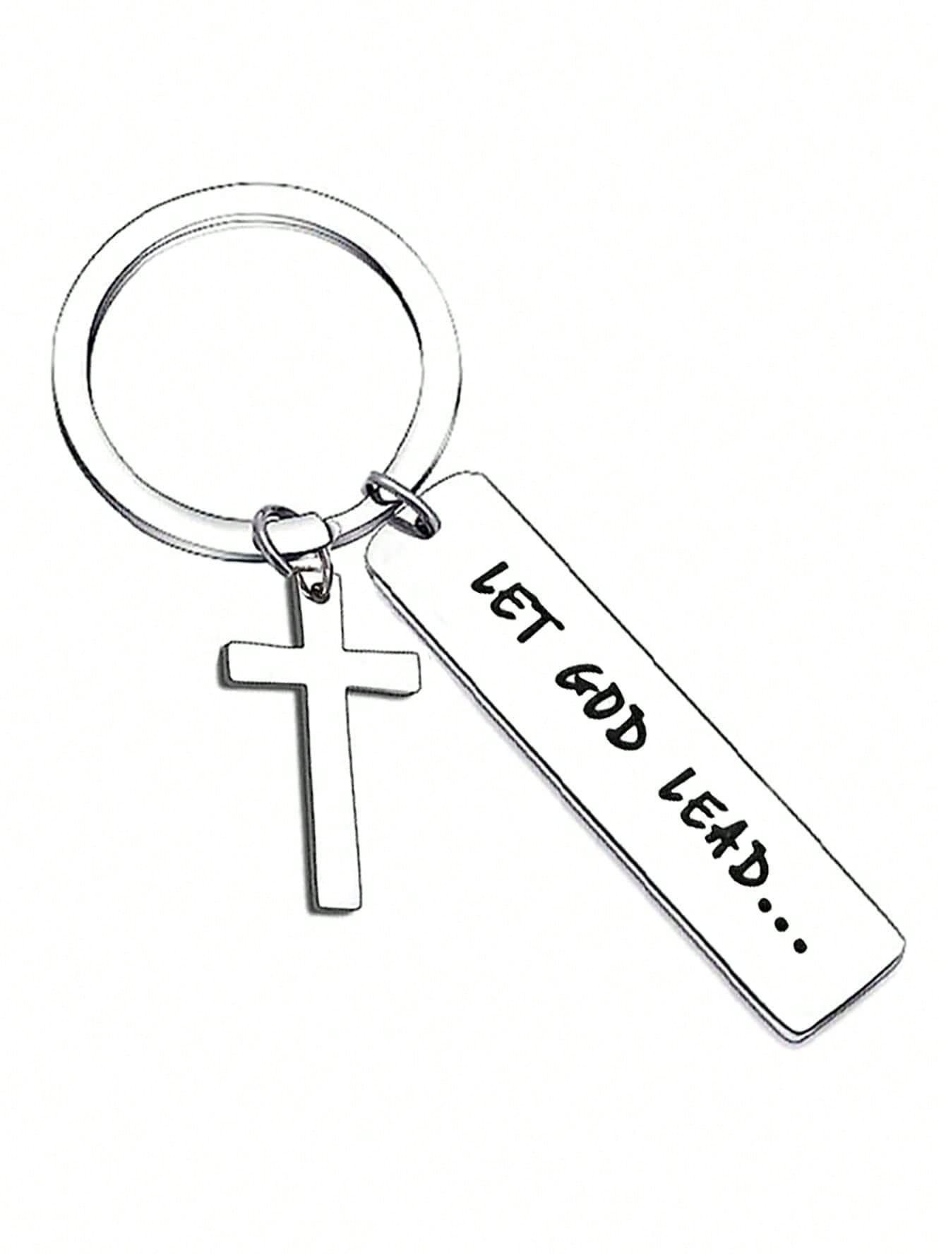 1pc Let God Lead Cross Keychain Christian Keychain Religious Keychain ...