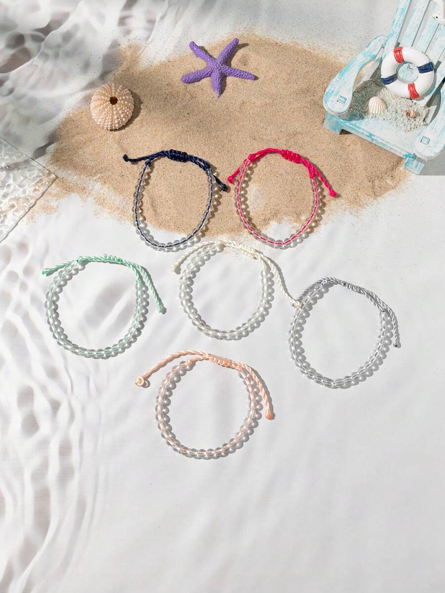 1pc Ocean Style Transparent Beaded Adjustable Couple Bracelet, Woven ...