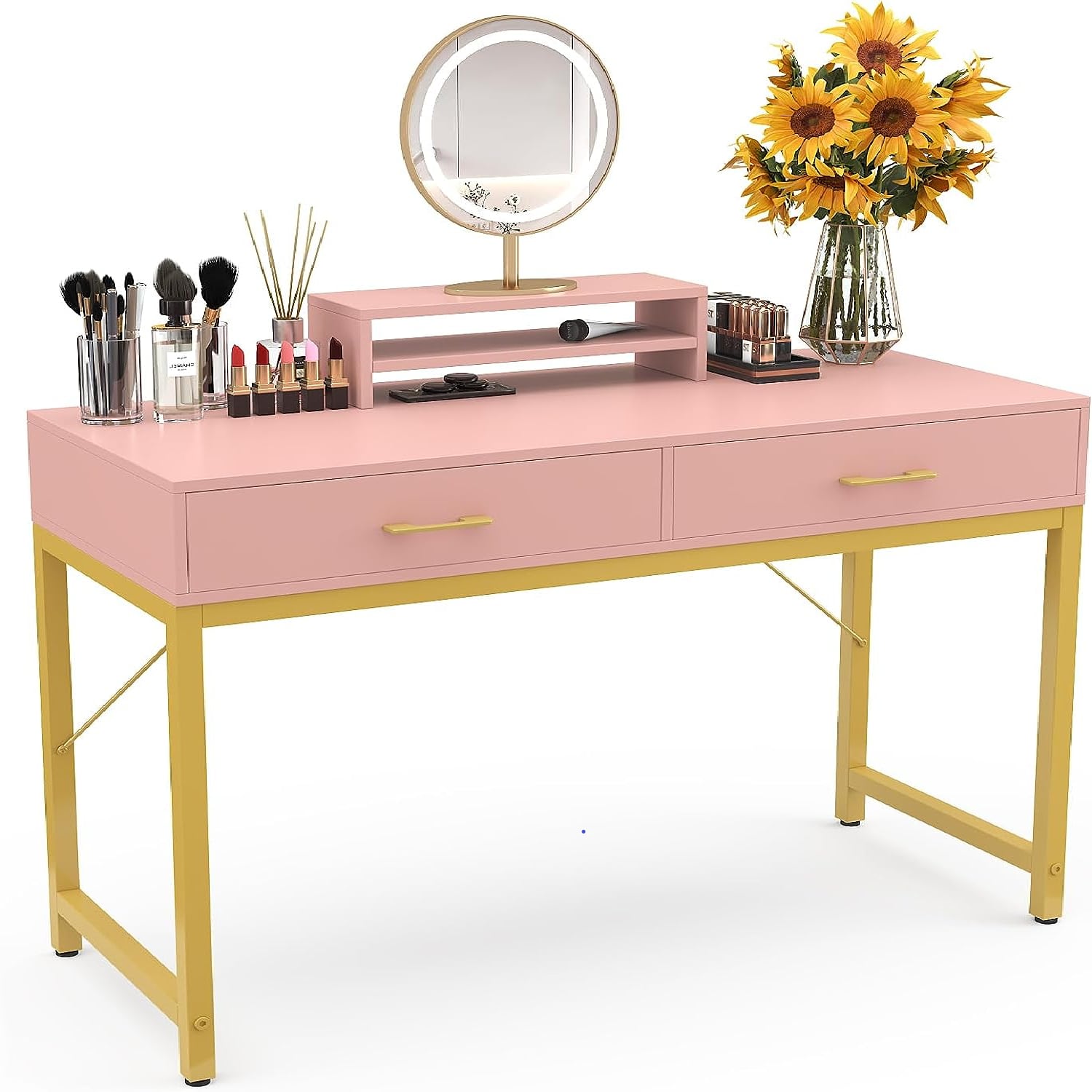Women Makeup Vanity Desk with 2 Drawers - Bedroom Home Office Desk ...